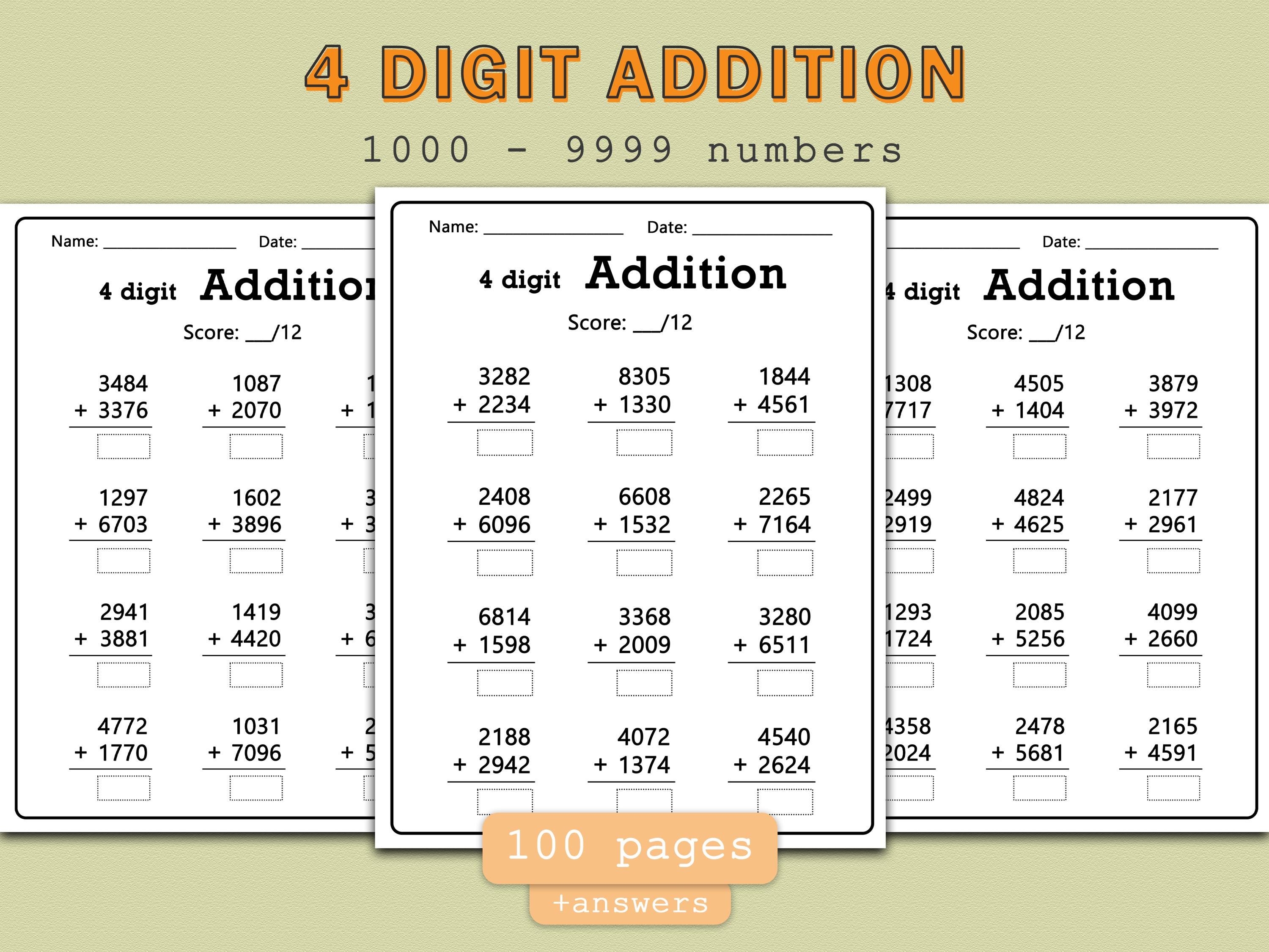 100 Four Digit Addition Worksheets | Printable Math Worksheets ...