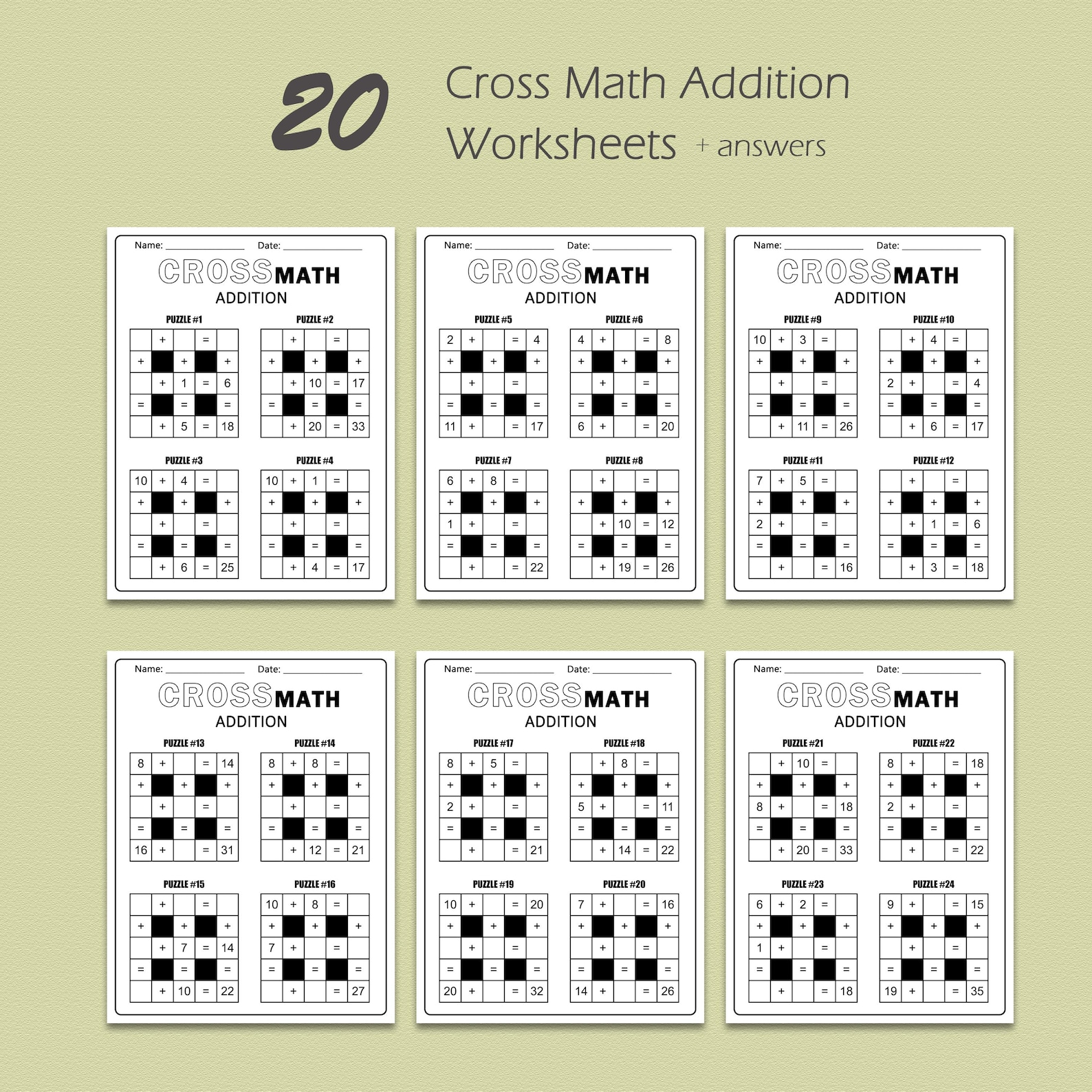 Cross Math Puzzles | Addition up to 40 | Printable Math Worksheets ...