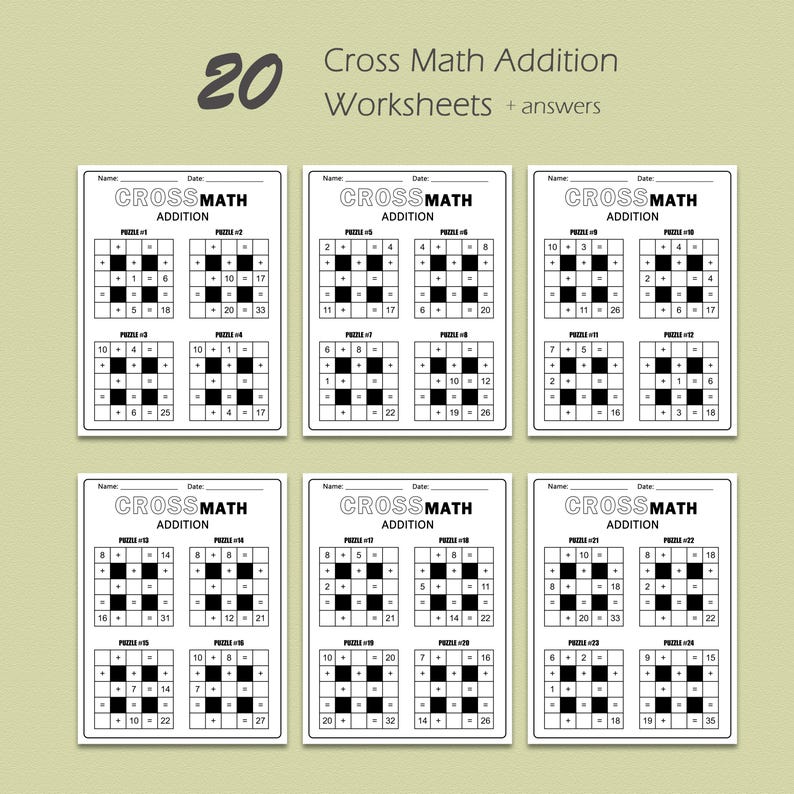 Cross Math Puzzles | Addition up to 40 | Printable Math Worksheets ...