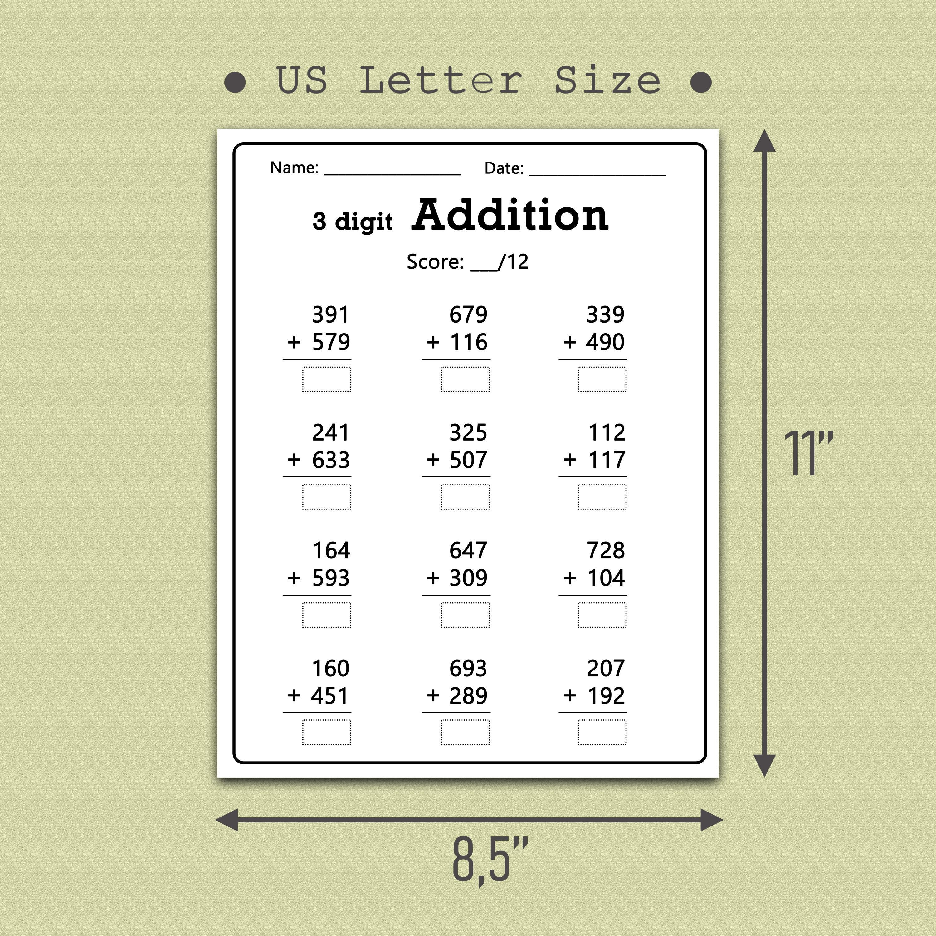 Grade 1-3 Math Worksheets | 2 & 3 Digit Addition, Subtraction (PDF) - Etsy