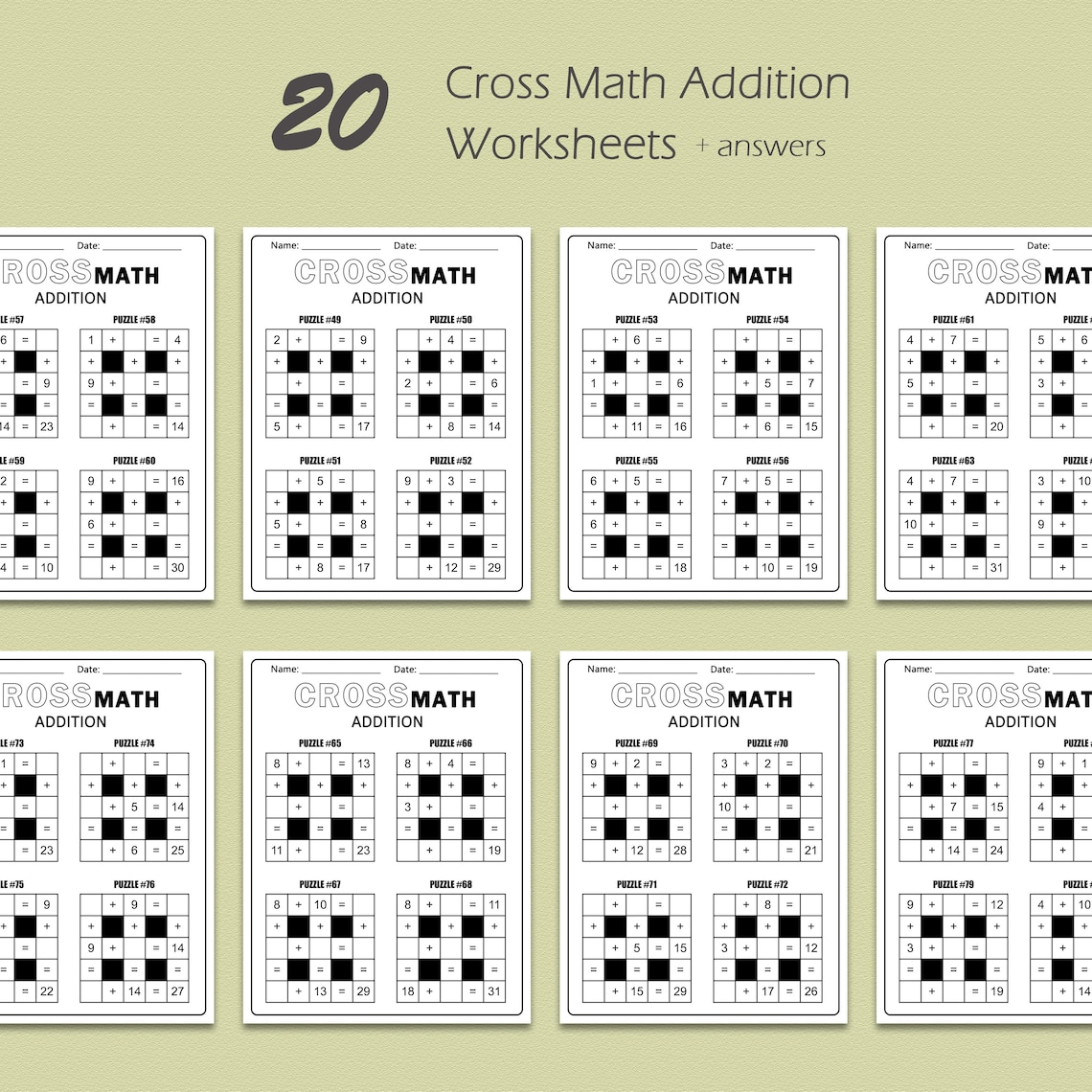Cross Math Puzzles | Addition up to 40 | Printable Math Worksheets ...