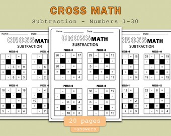 Cross Math Puzzles | Subtraction Numbers 1-30 | Printable Math ...