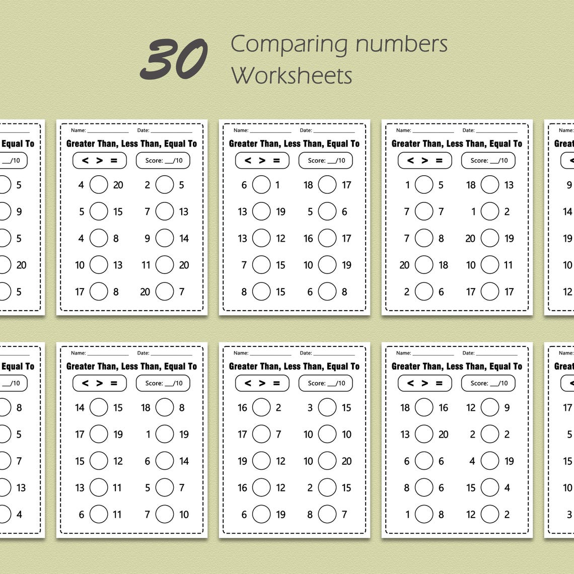 Comparing Numbers 1-20 | Greater Than, Less Than , Equal To ...