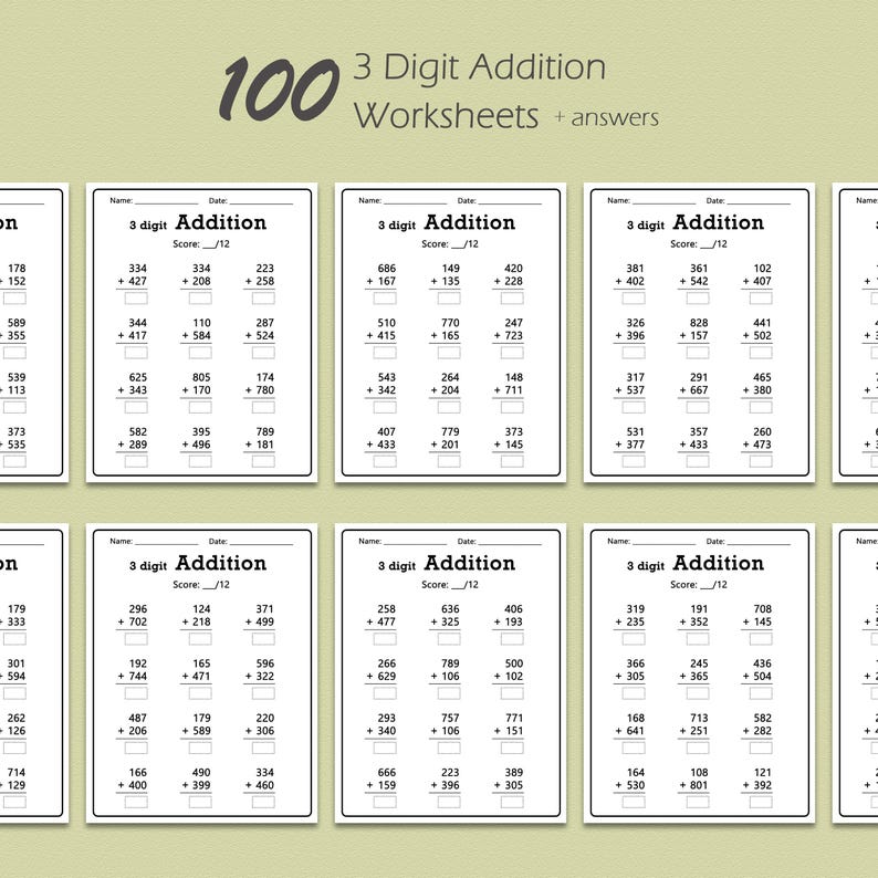 100 Three Digit Addition Worksheets | Printable Math Worksheets, 100 ...