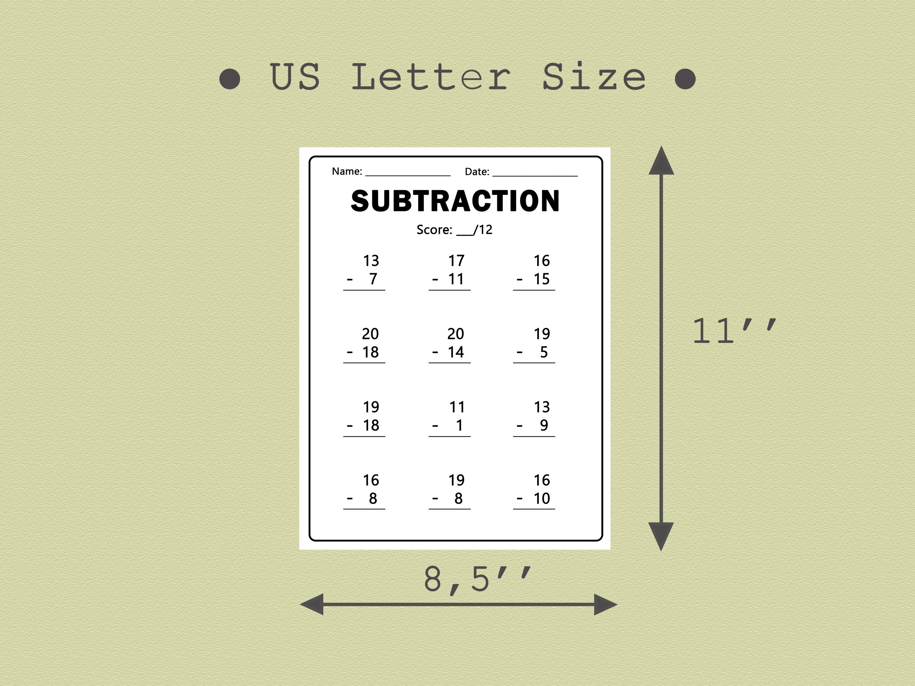 15 Subtraction Math Worksheets, Within 20, Printable - Etsy