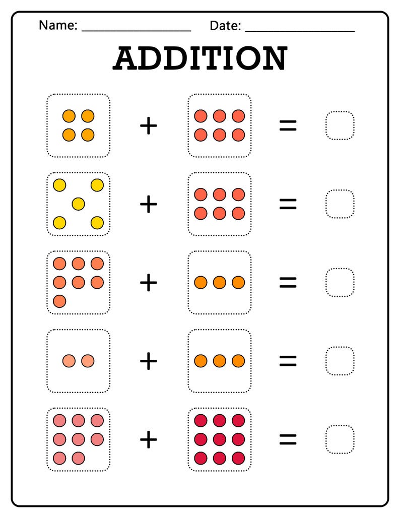Addition With Dots Math Worksheets: Numbers 1-9 (PDF Printable) - Etsy
