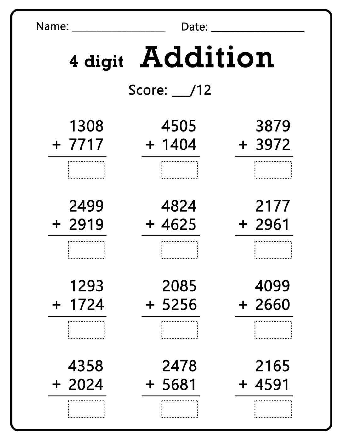 100 Four Digit Addition Worksheets | Printable Math Worksheets ...