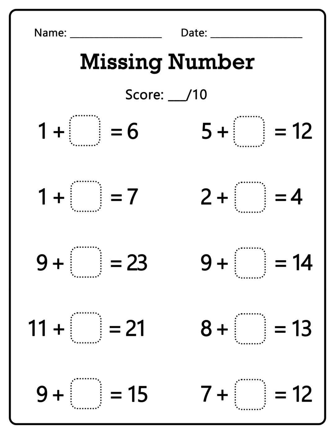 Missing Number Math Worksheets: Addition & Subtraction (PDF Printable ...