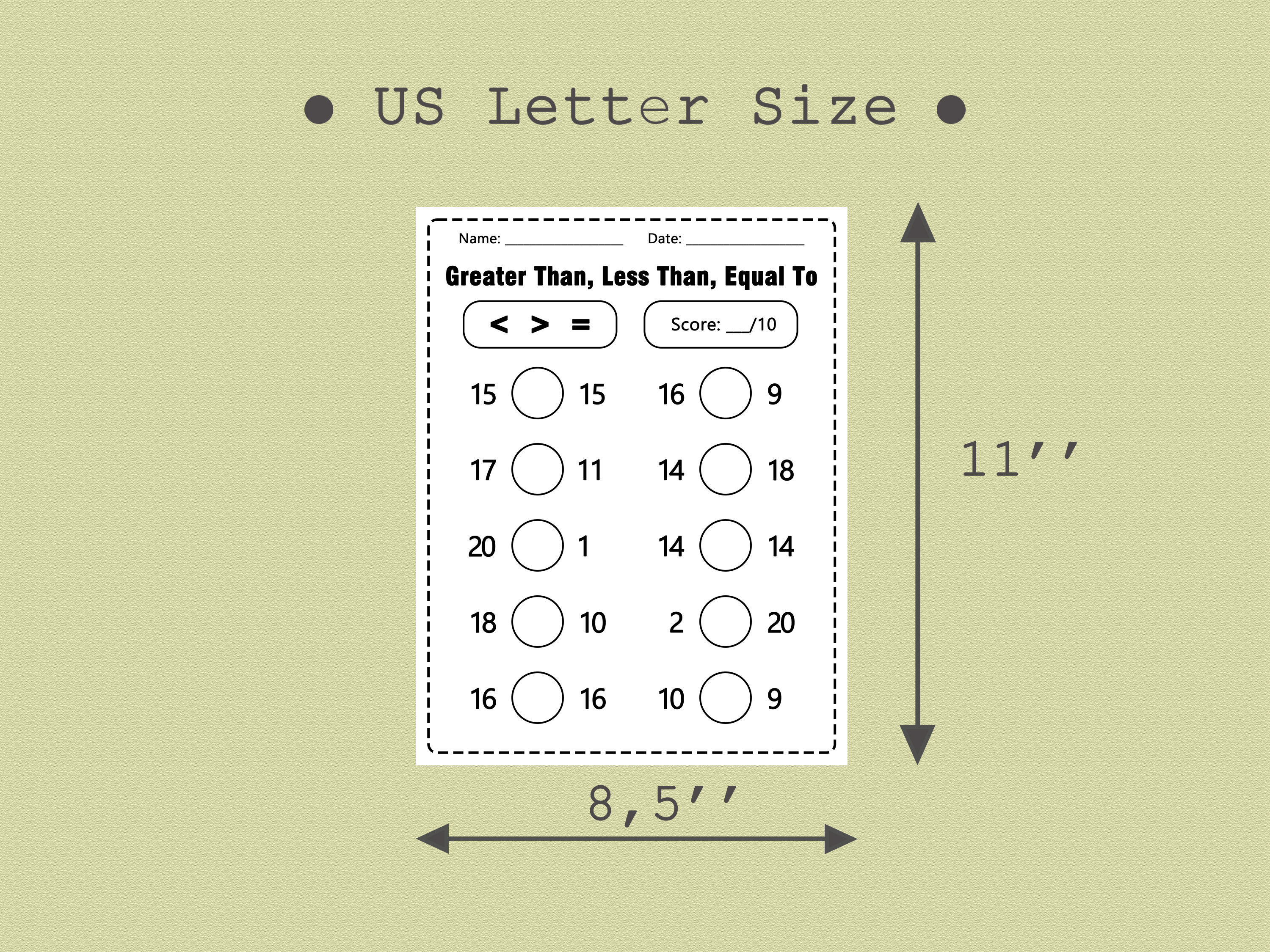 Comparing Numbers 1-20 Greater Than, Less Than, Equal To - Etsy