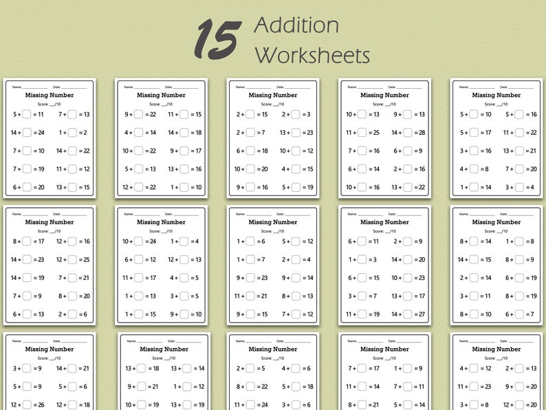 Missing Number Math Worksheets: Addition & Subtraction (PDF Printable ...