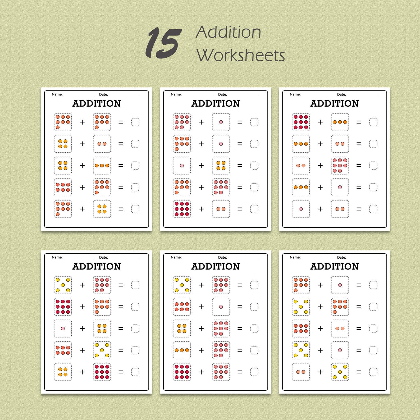 Addition With Dots Math Worksheets: Numbers 1-9 (PDF Printable) - Etsy