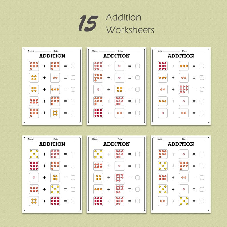 Addition With Dots Math Worksheets: Numbers 1-9 (PDF Printable) - Etsy