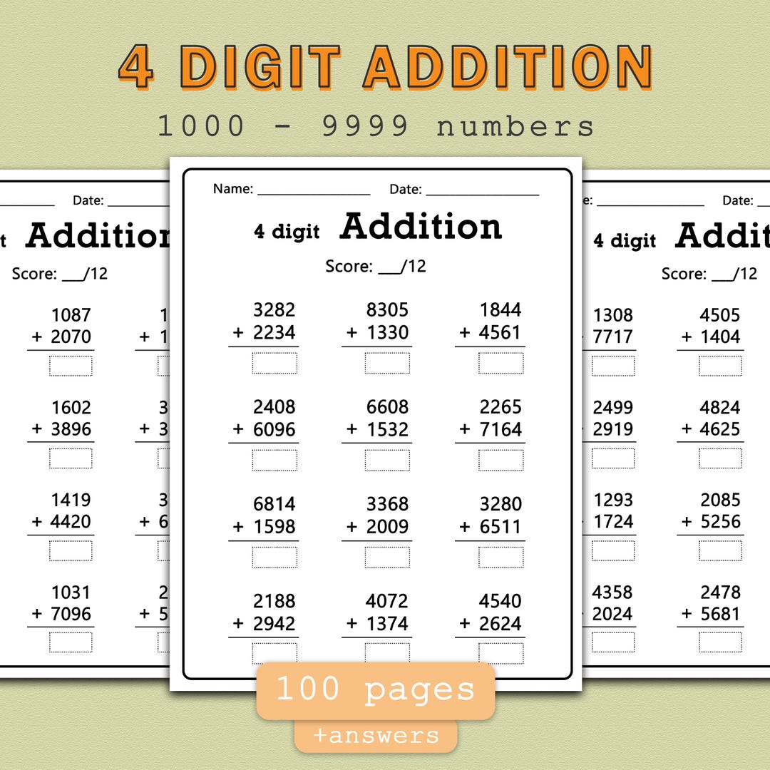 100 Four Digit Addition Worksheets Printable Math Worksheets ...