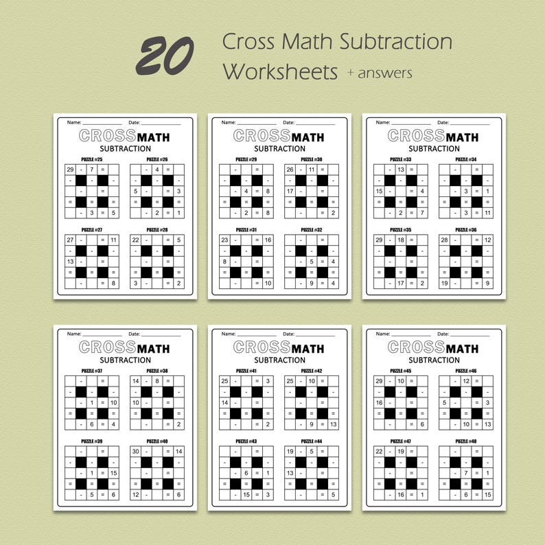 Cross Math Puzzles | Subtraction Numbers 1-30 | Printable Math ...