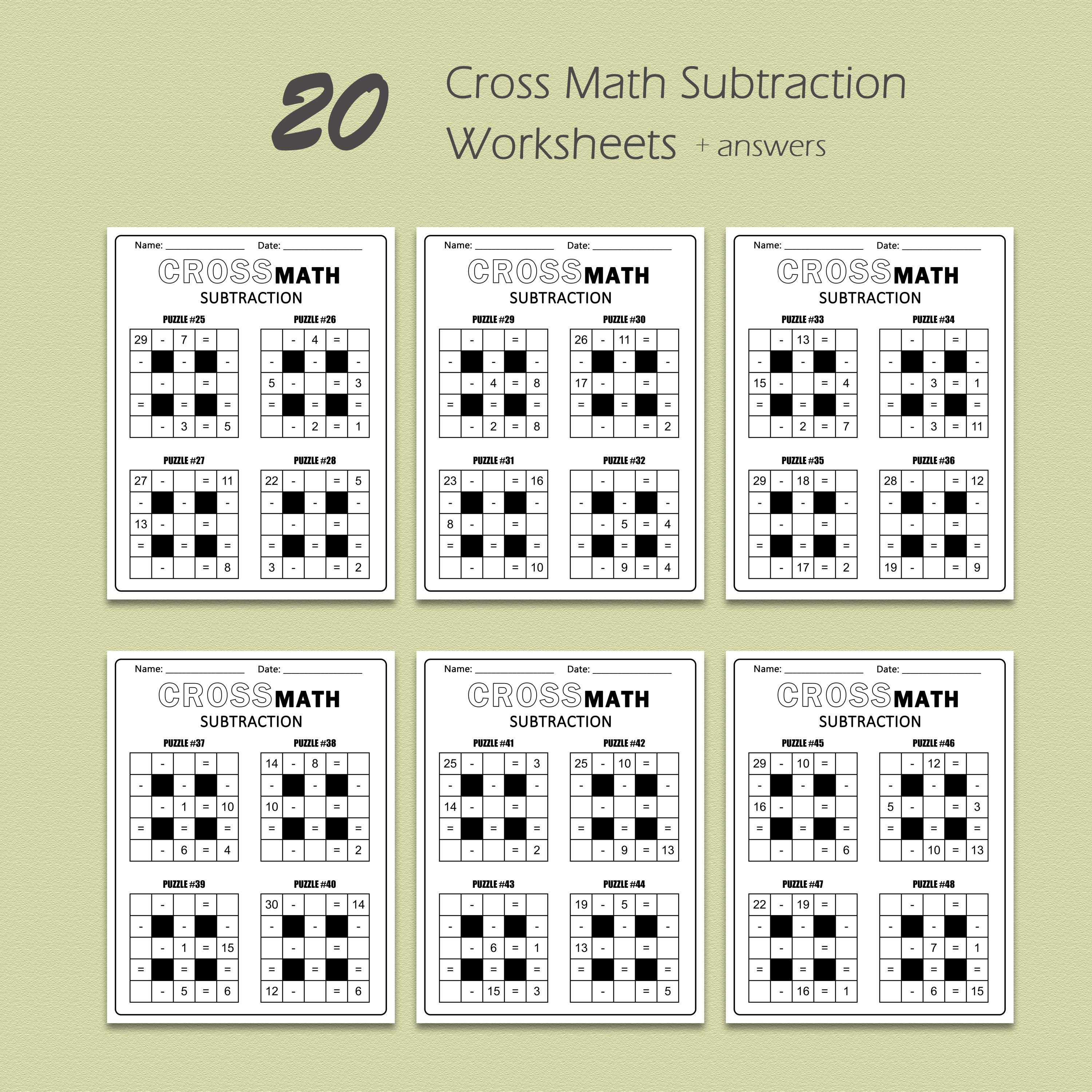 Cross Math Puzzles | Subtraction Numbers 1-30 | Printable Math ...