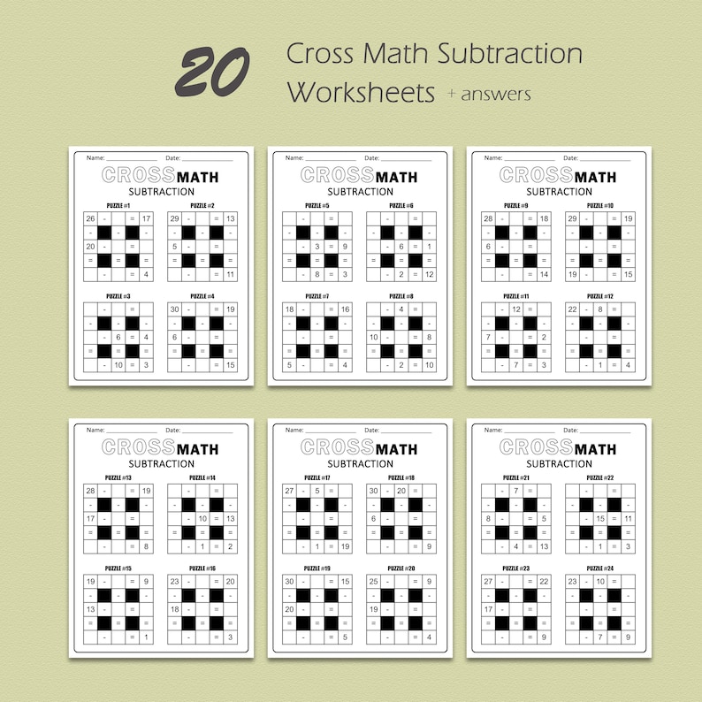 Cross Math Puzzles | Subtraction Numbers 1-30 | Printable Math ...