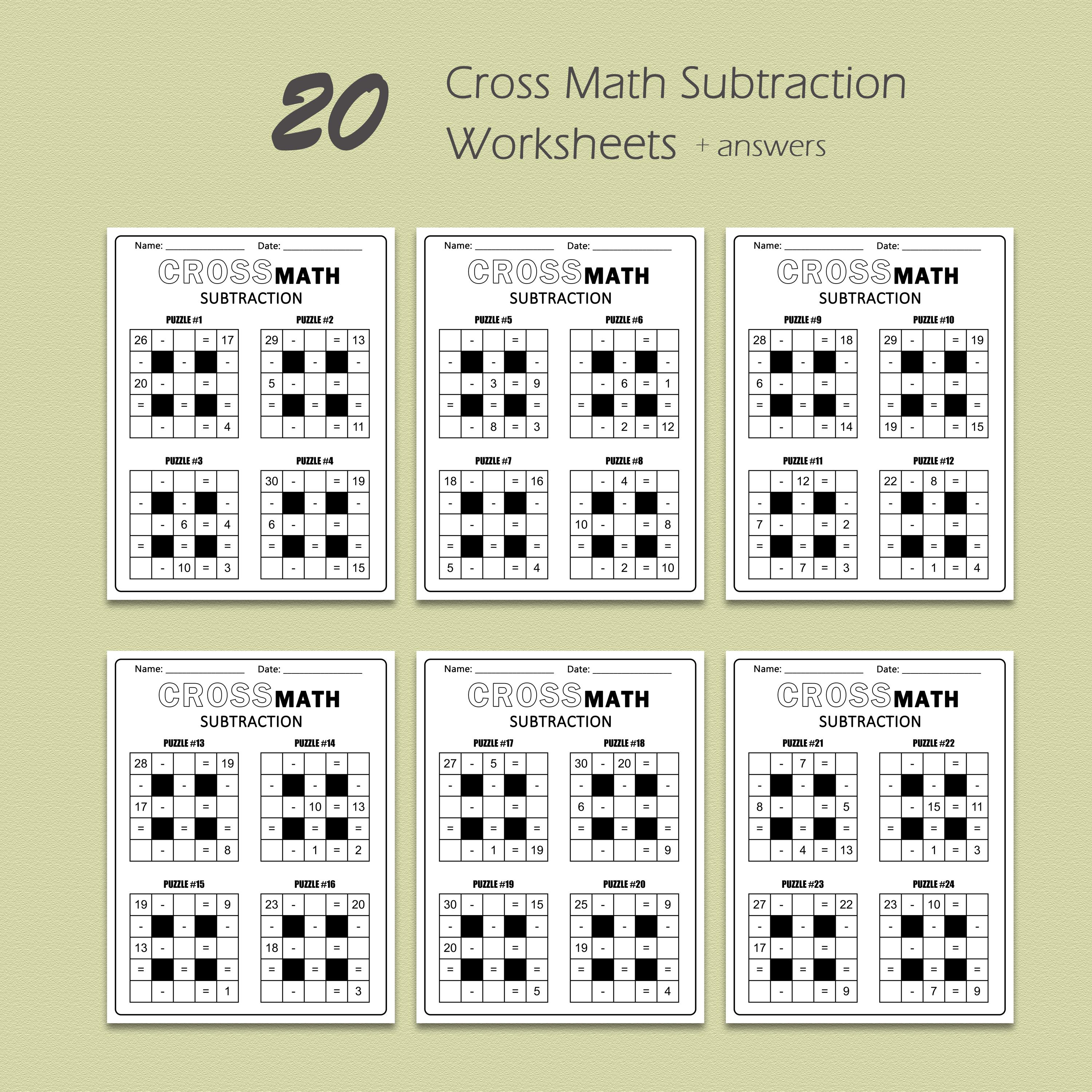 Cross Math Puzzles | Subtraction Numbers 1-30 | Printable Math ...