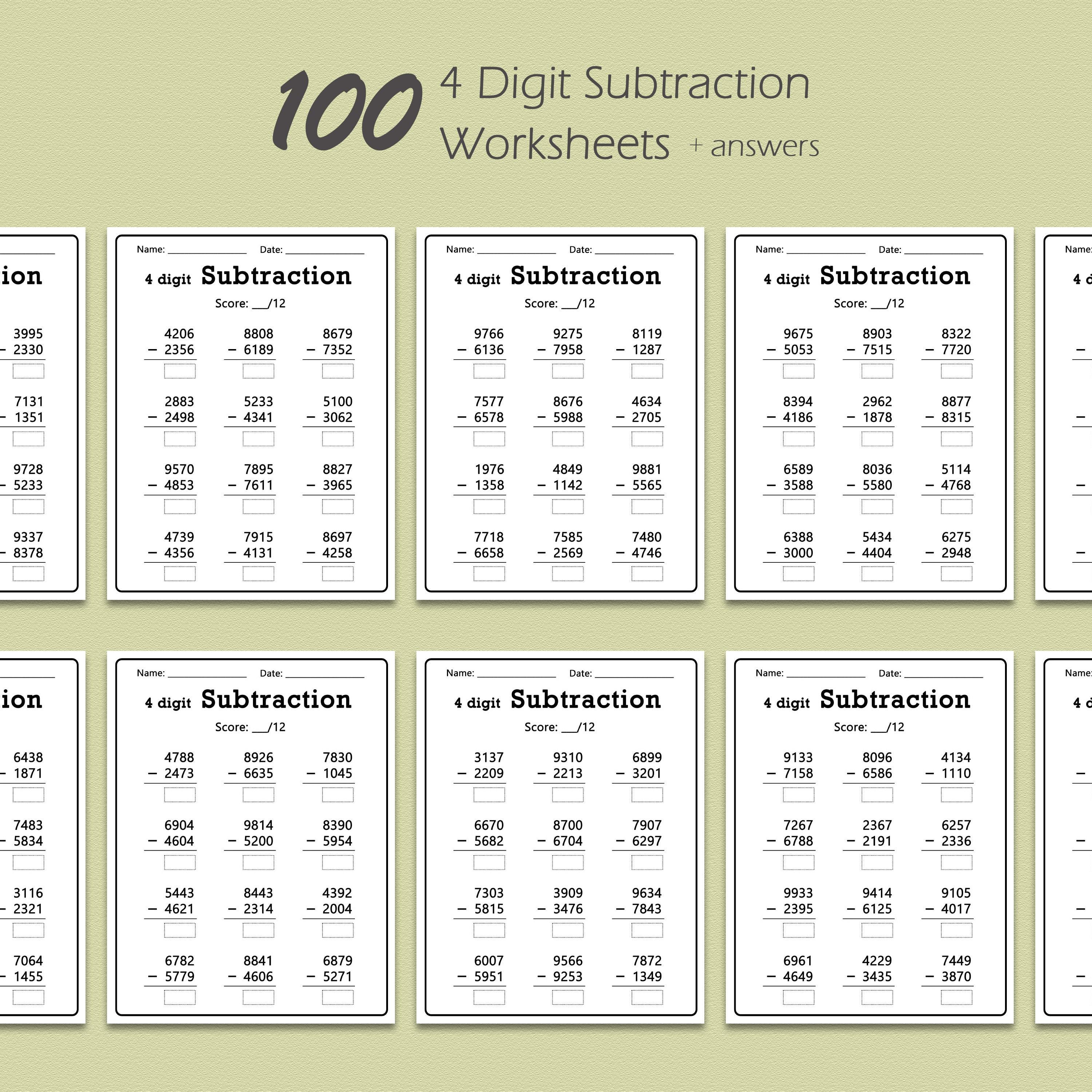 100 Four Digit Subtraction Worksheets | Printable Math Worksheets ...