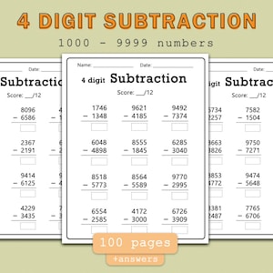 100 Four Digit Subtraction Worksheets | Printable Math Worksheets ...