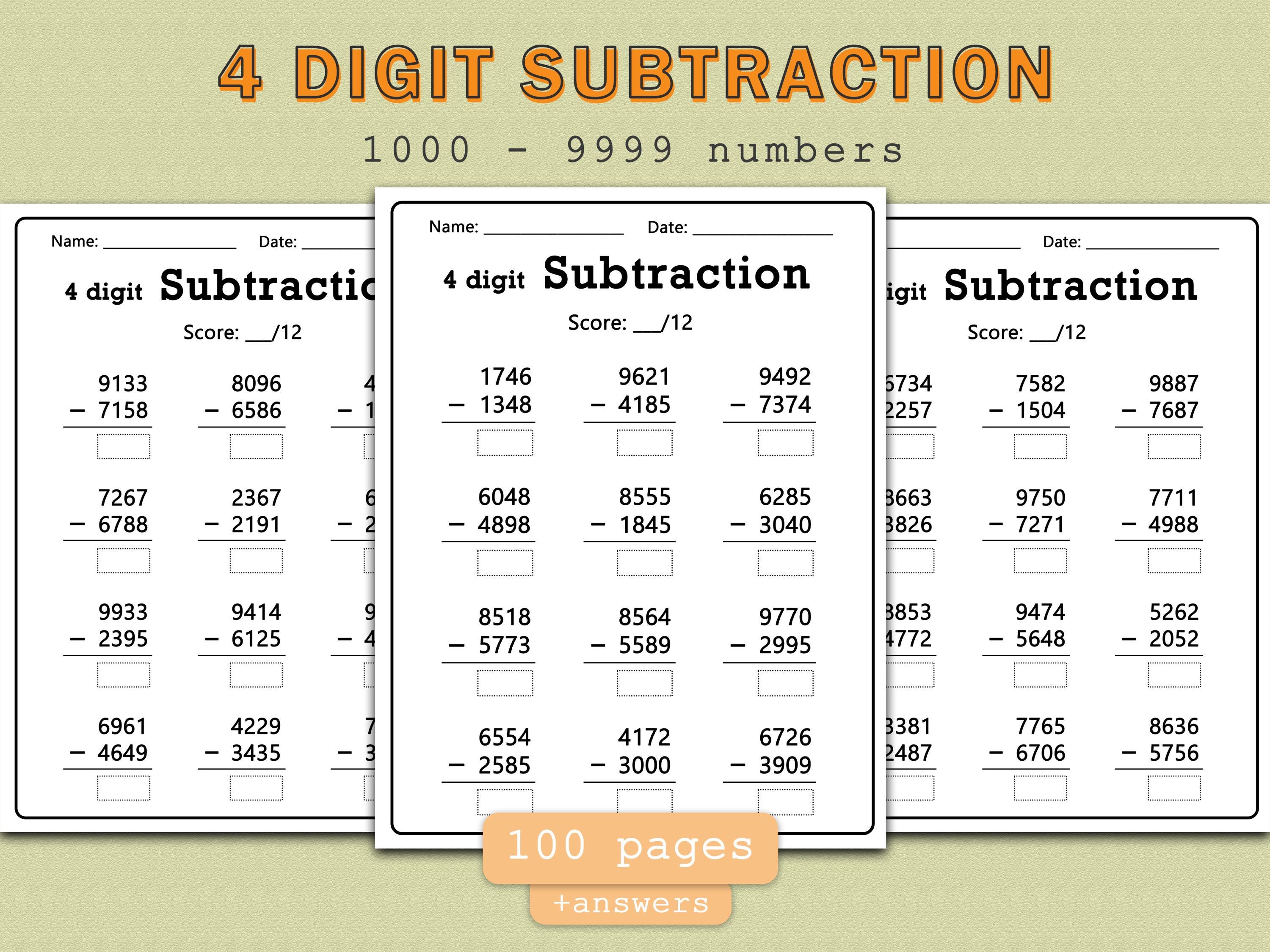 100 Four Digit Subtraction Worksheets | Printable Math Worksheets ...