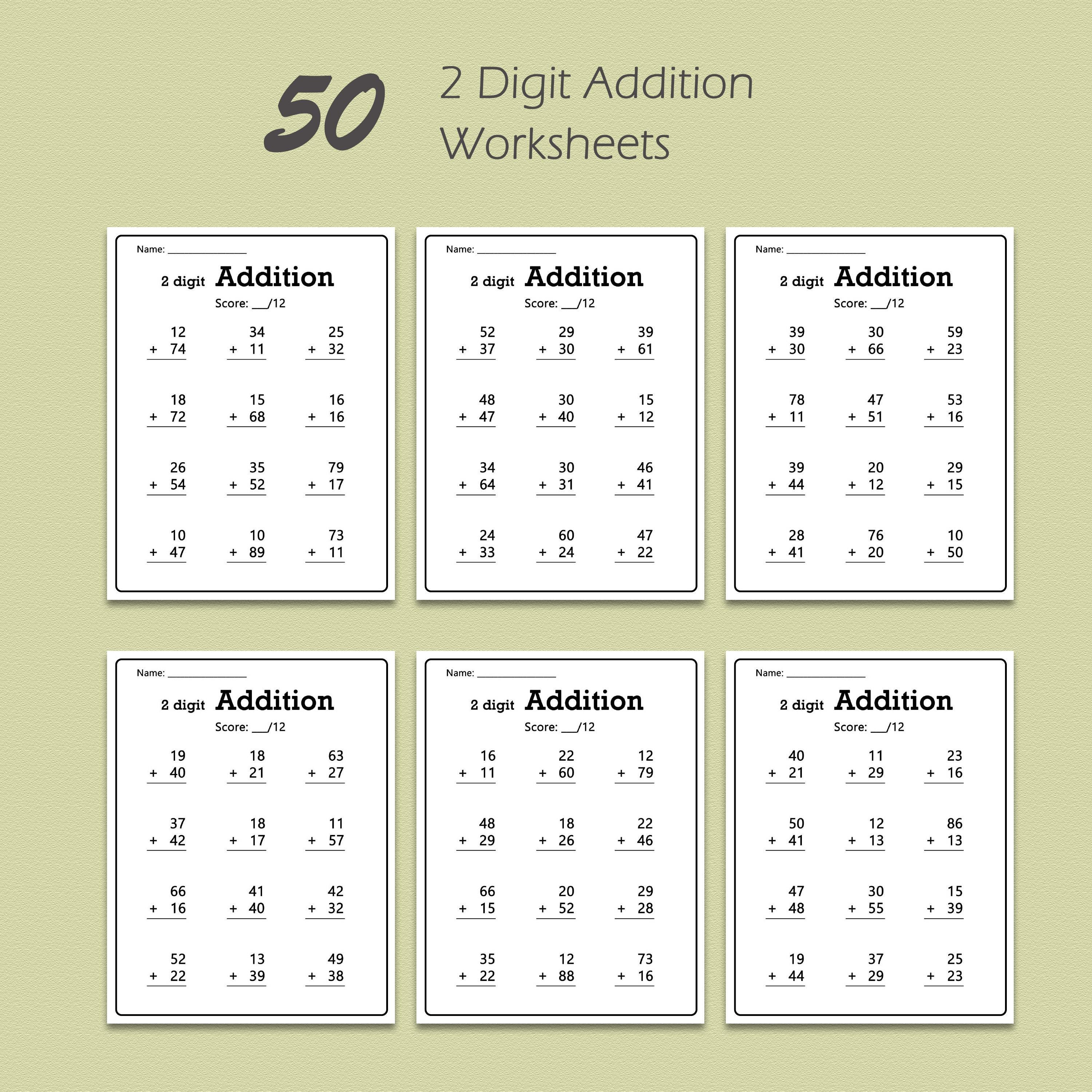 50 Two Digit Addition Worksheets | Printable Math Worksheets, 10-99 ...