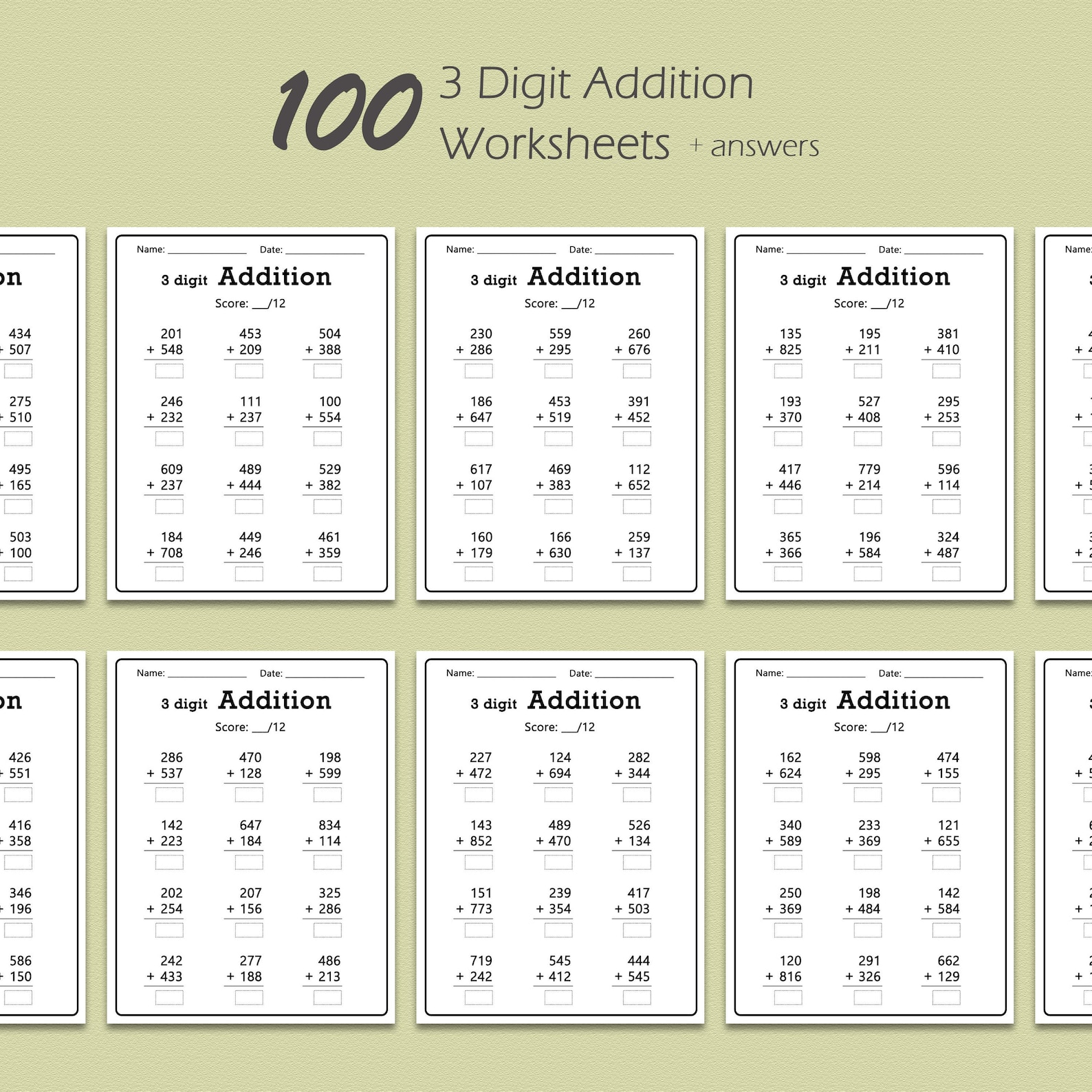 100 Three Digit Addition Worksheets | Printable Math Worksheets, 100 ...