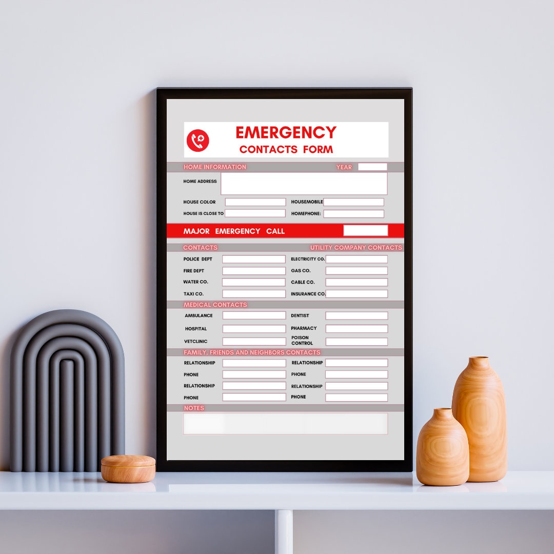 EMERGENCY CONTACTS FORM, Editable/printable Template - Etsy
