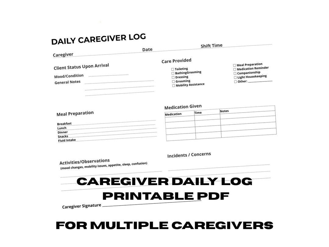 Caregiver Daily Log Printable | Shift Care Tracker | Home Health Aide ...