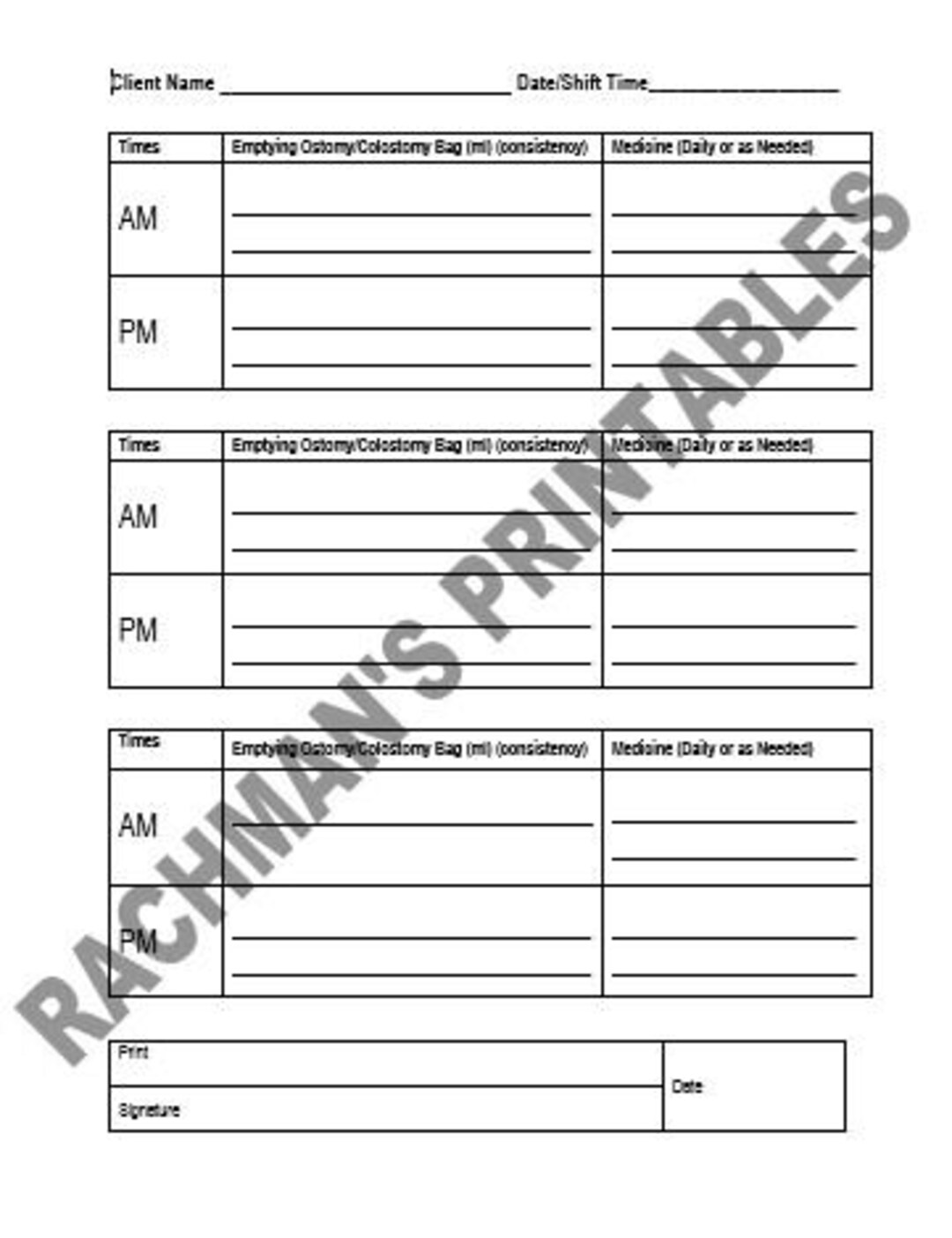 Colostomy/ostomy Collection, Food Intake, Medicine Record - Etsy