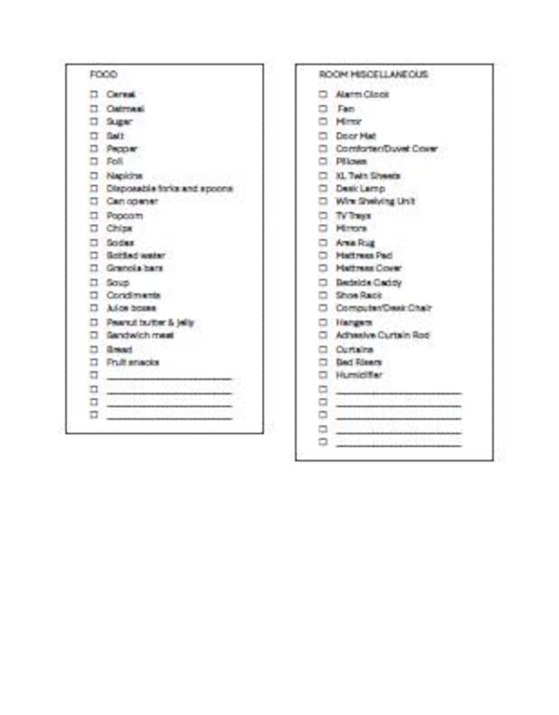 General Dorm Packing List - Etsy