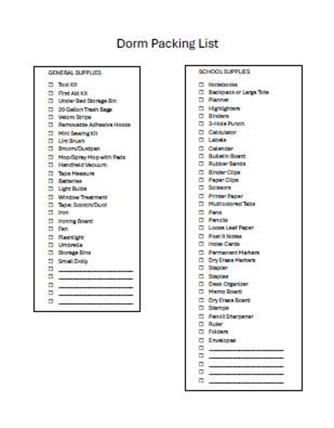 College Dorm Packing List – Stay Organized for Move-in Day - Etsy