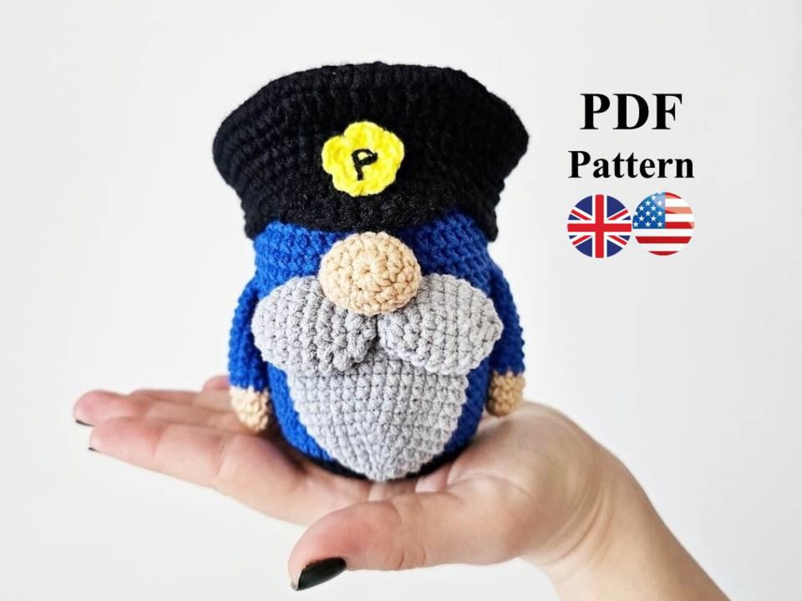 Police Officer Gnome, Crochet Gnome, Gnome Amigurumi, Gnome Crocheting ...
