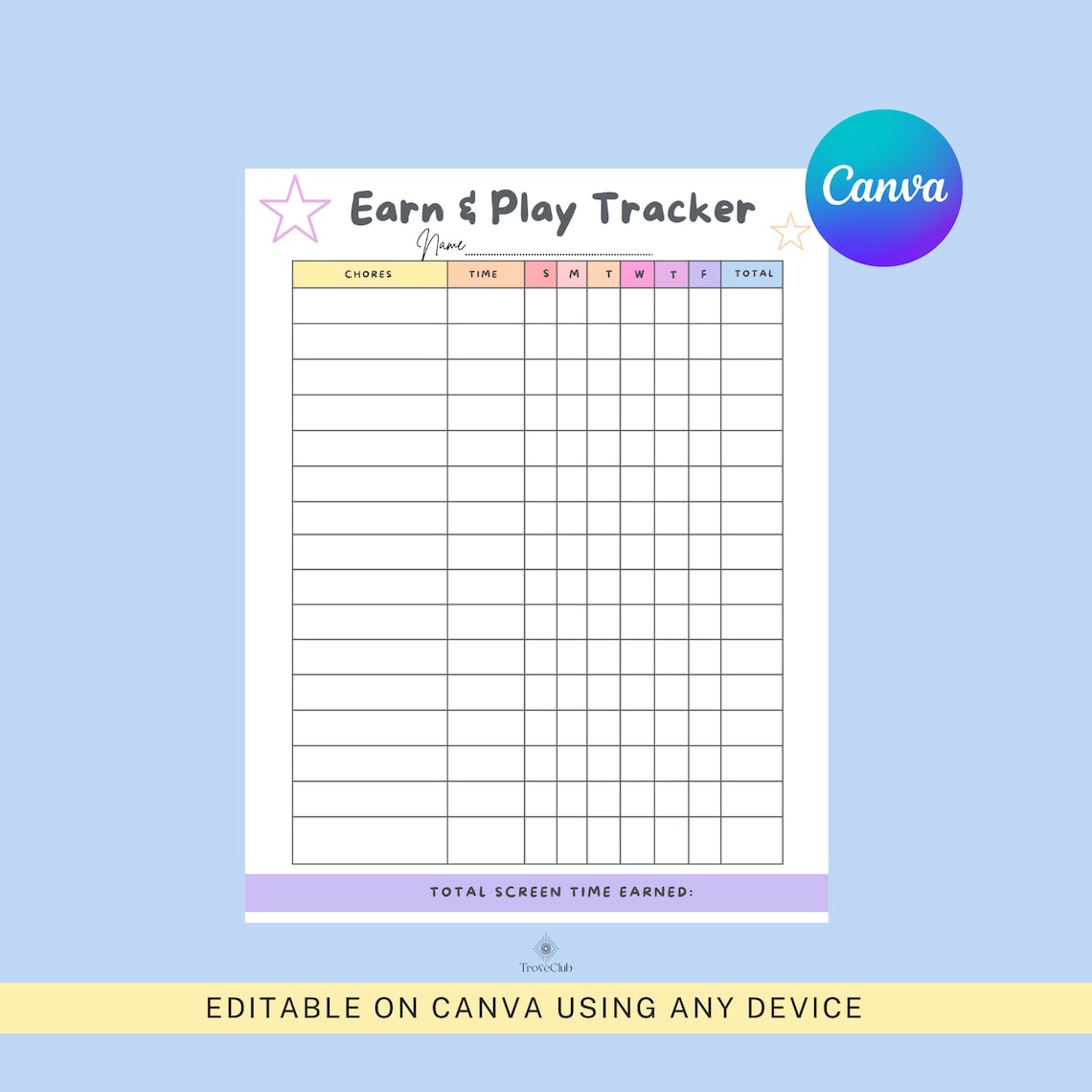 Printable Kids Screen Time Chart, Screentime Checklist, Editable Screen ...