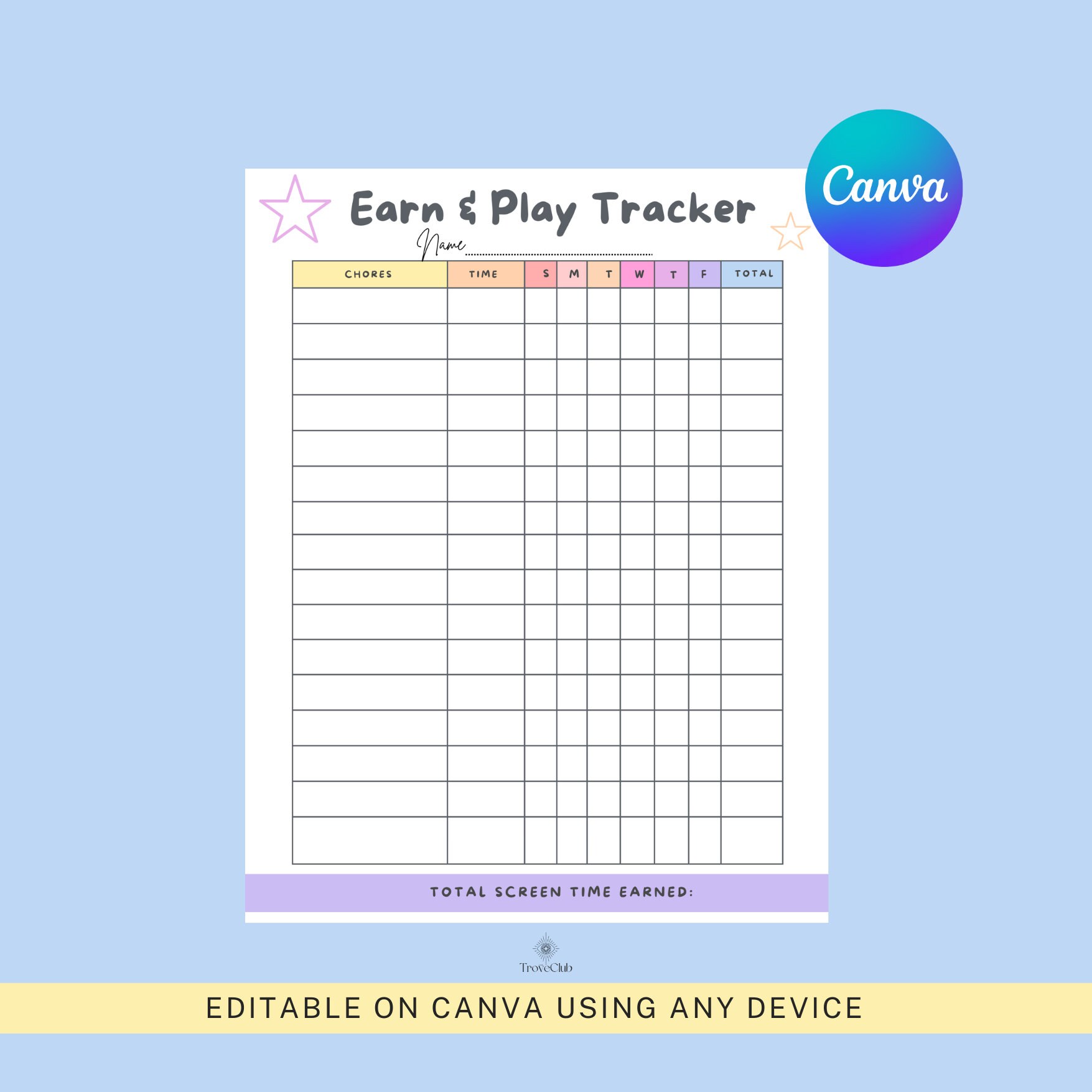 Printable Kids Screen Time Chart, Screentime Checklist, Editable Screen ...