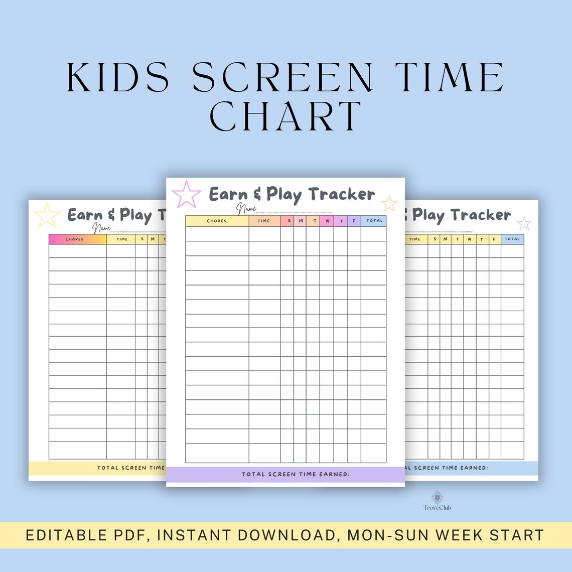 Printable Kids Screen Time Chart, Screentime Checklist, Editable Screen ...