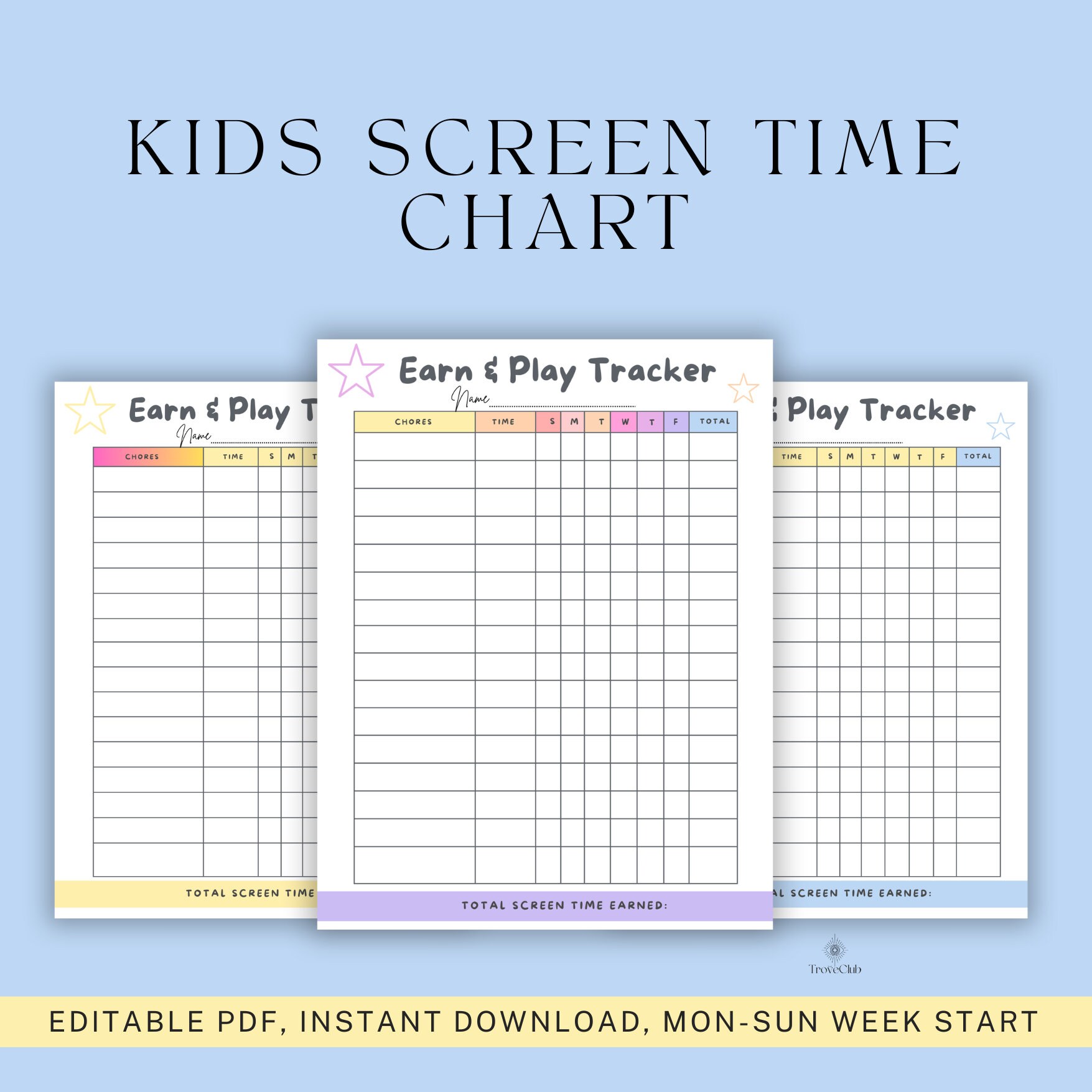 Printable Kids Screen Time Chart, Screentime Checklist, Editable Screen ...