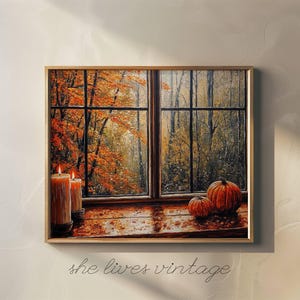 Fall Window Wallart Pumpkin Printable Oil Painting Orange Kitchen ...