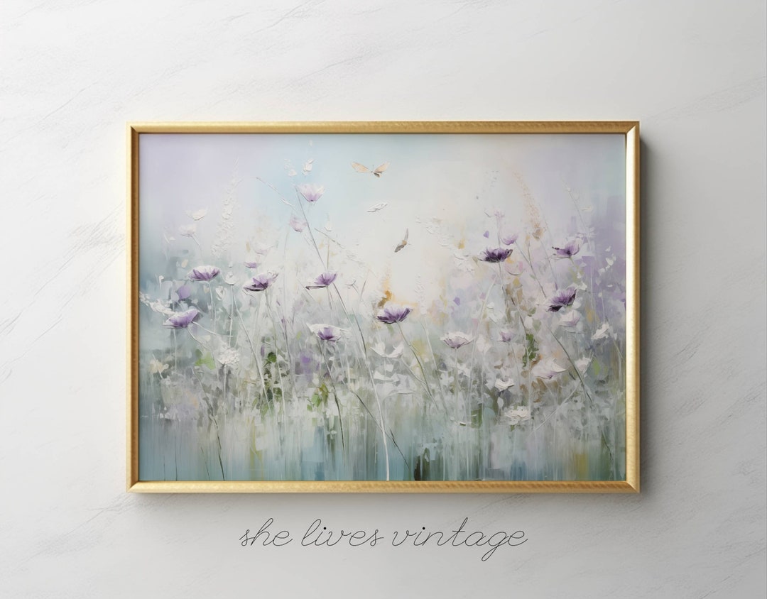 Spring Print Pastel Abstract Printable Butterfly Wildflower Wall Art ...