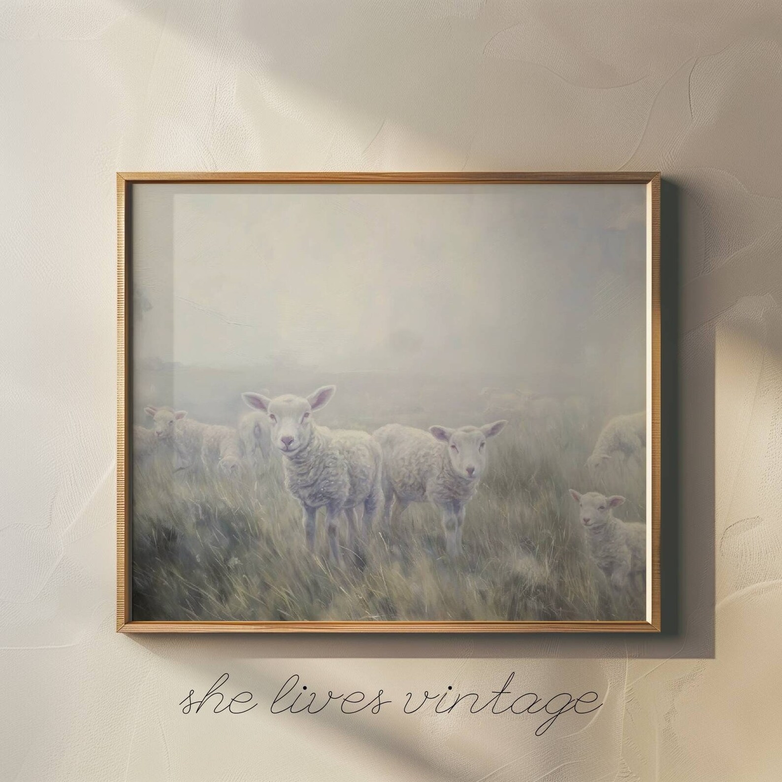 Foggy Countryside Print Rural Sheep Printable Misty Landscape Painting ...