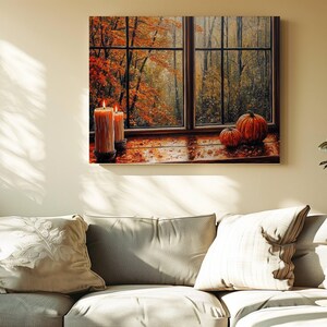 Fall Window Wallart Pumpkin Printable Oil Painting Orange Kitchen ...