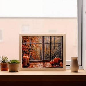 Fall Window Wallart Pumpkin Printable Oil Painting Orange Kitchen ...