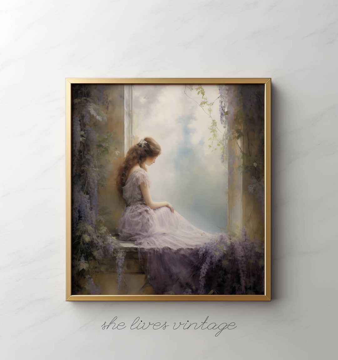 Moody Princess at Wisteria Print Victorian Woman Painting Lilac Wall ...