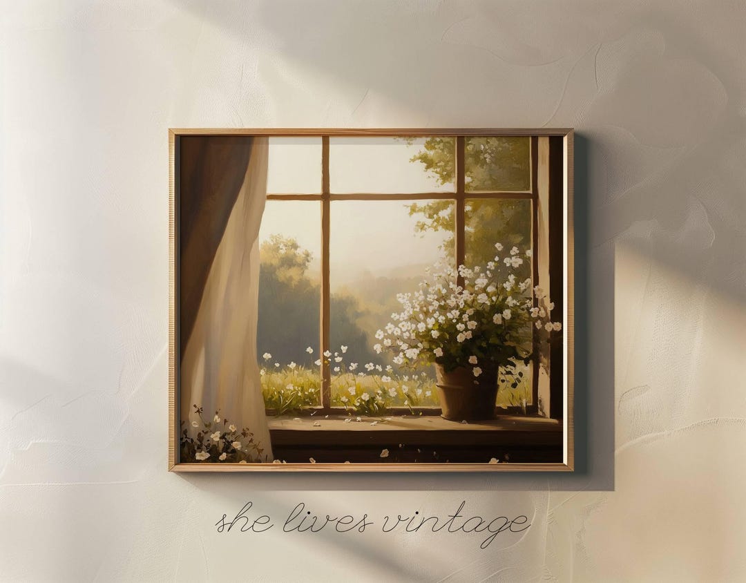 Spring Cottagecore Window View Vintage Botanical Floral Wall Art ...