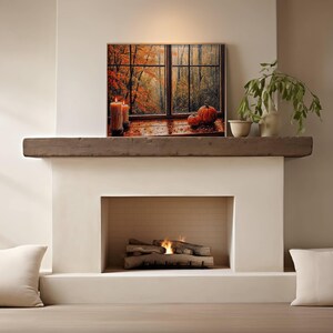 Fall Window Wallart Pumpkin Printable Oil Painting Orange Kitchen ...