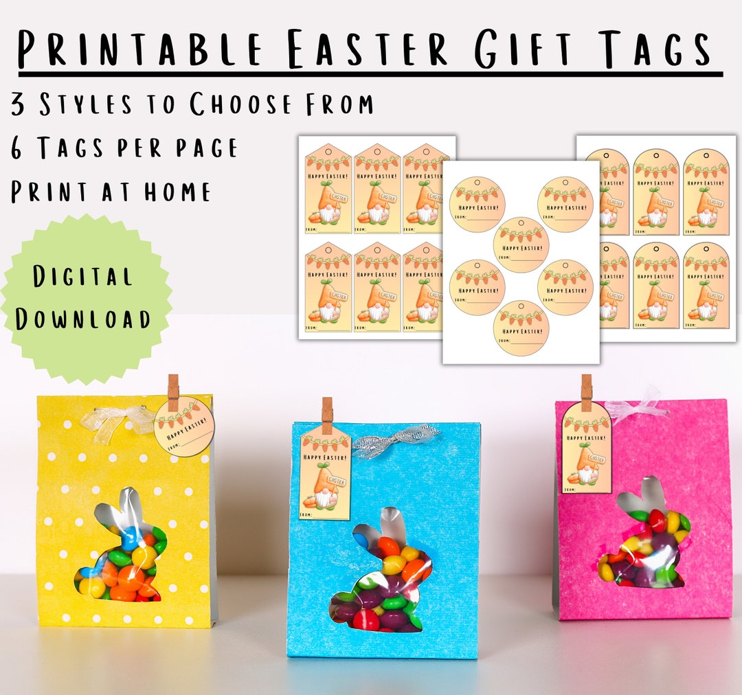 Easter Gnome Gift Tags Printable Orange Gift Labels for Easter Baskets ...