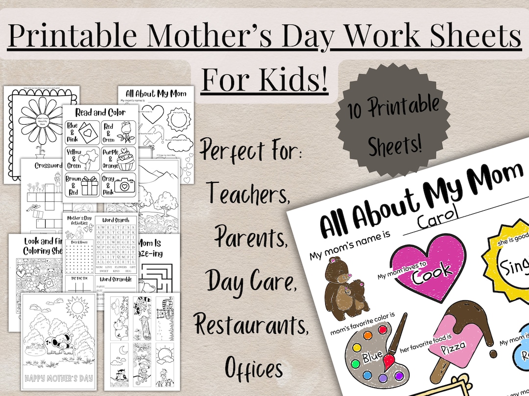 Mother's Day Kids Activity Pack - 10 Printable Coloring Pages for Home ...