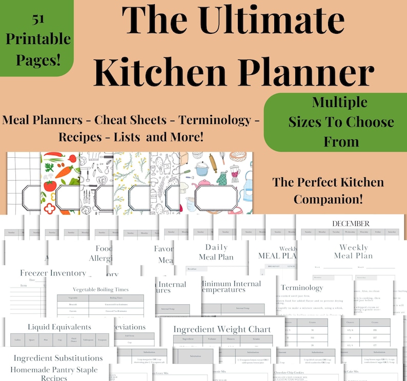 Meal Planner Binder - Ultimate Kitchen Organizer With Cheat Sheets ...