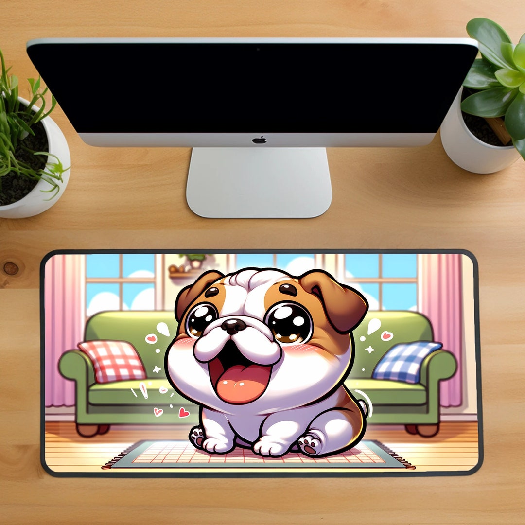 Chibi Bulldog Desk Mat Whimsical Pet Lover Designer Mouse Pad Pet Lover ...