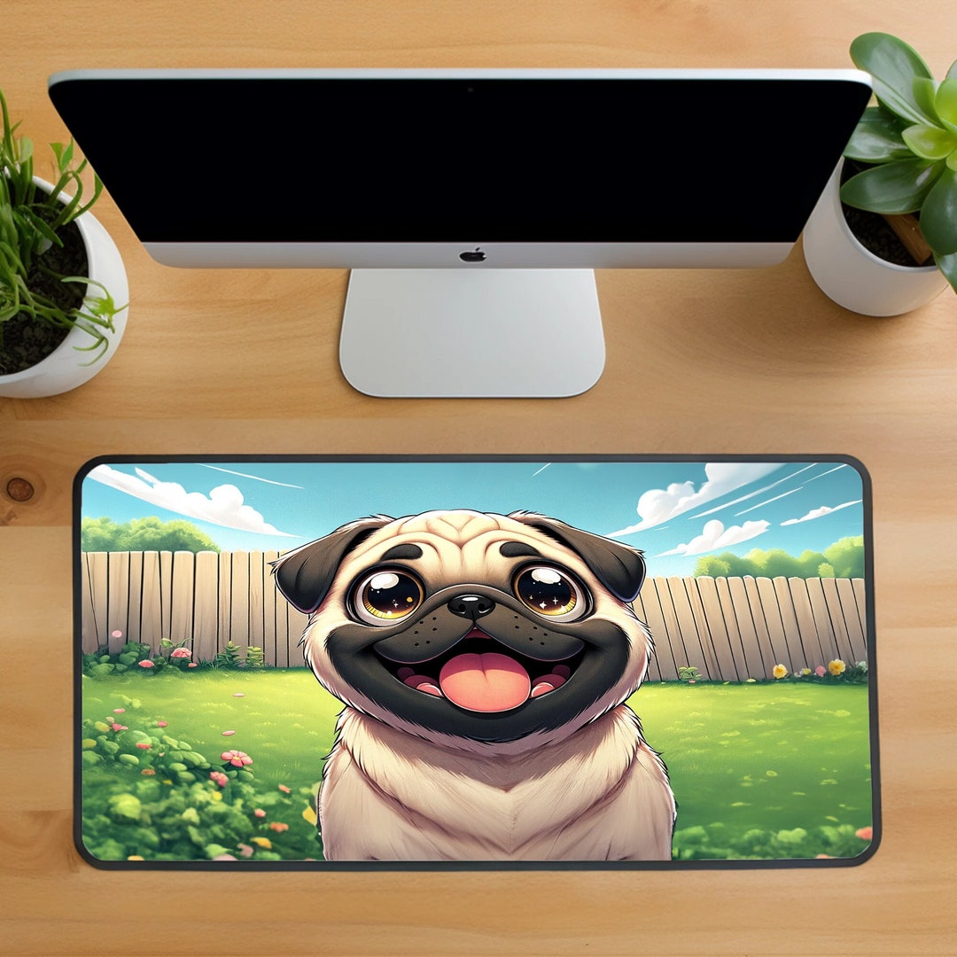 Adorable Chibi Pug Desk Mat Designer Mouse Pad Pet Lover Desk Accessory ...