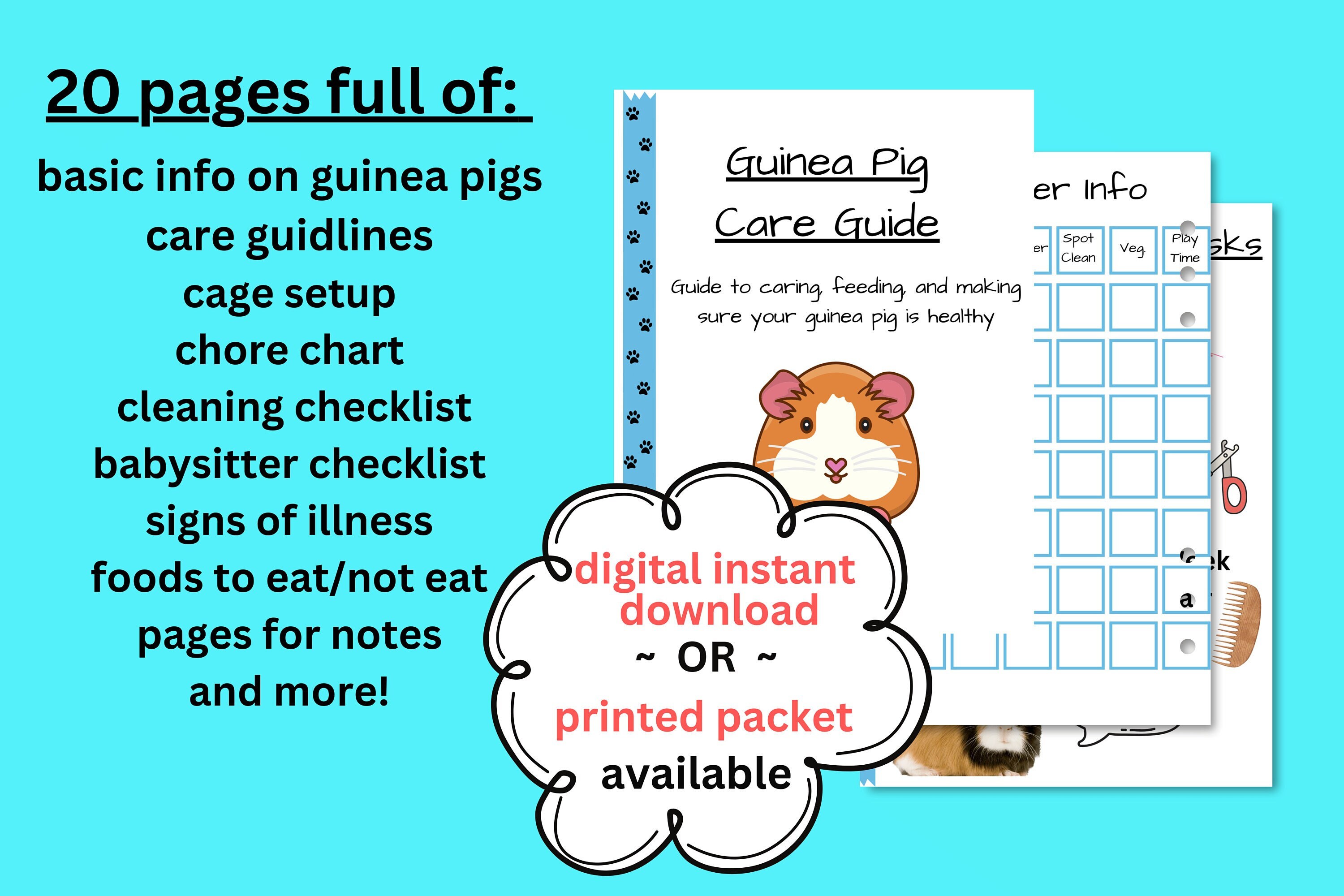 Guinea Pig Care Guide, First Time Pet Owner, Small Mammals, Printable ...